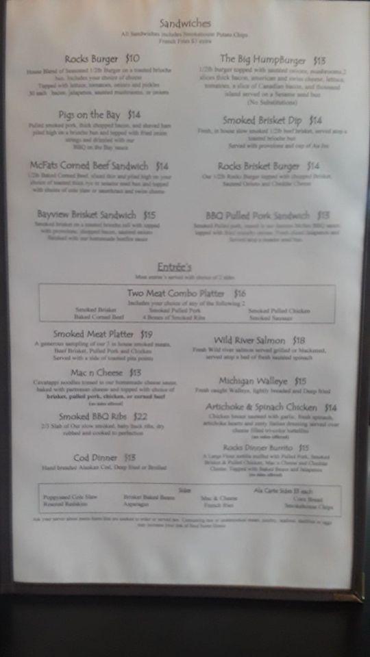 Menu at On the Rocks Smoke House & Tiki Bar, Clay Township