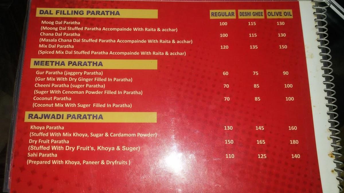 Menu at Paratha Junction, Lucknow, 19