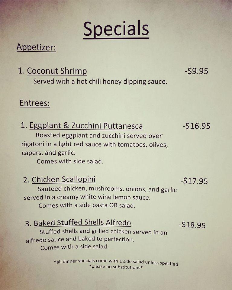 Carta de Pompilio's Pizza & Restaurant, Westwood