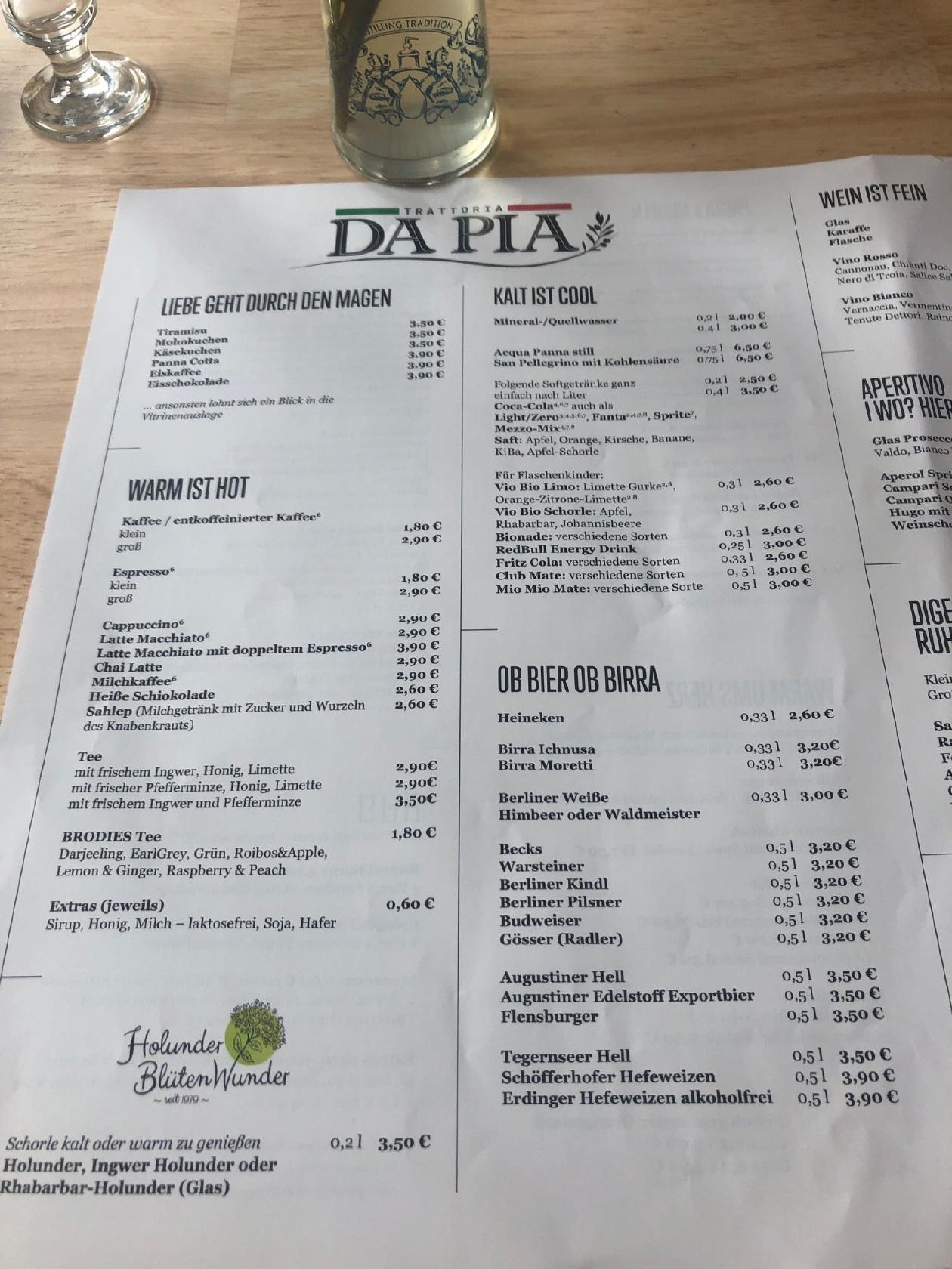 Menu at Restaurant Da Pia, Berlin