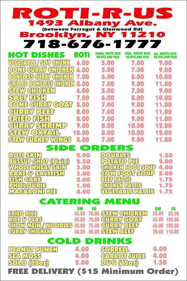Carta del restaurante Roti R Us -Real Caribbean Food., Nueva York ...