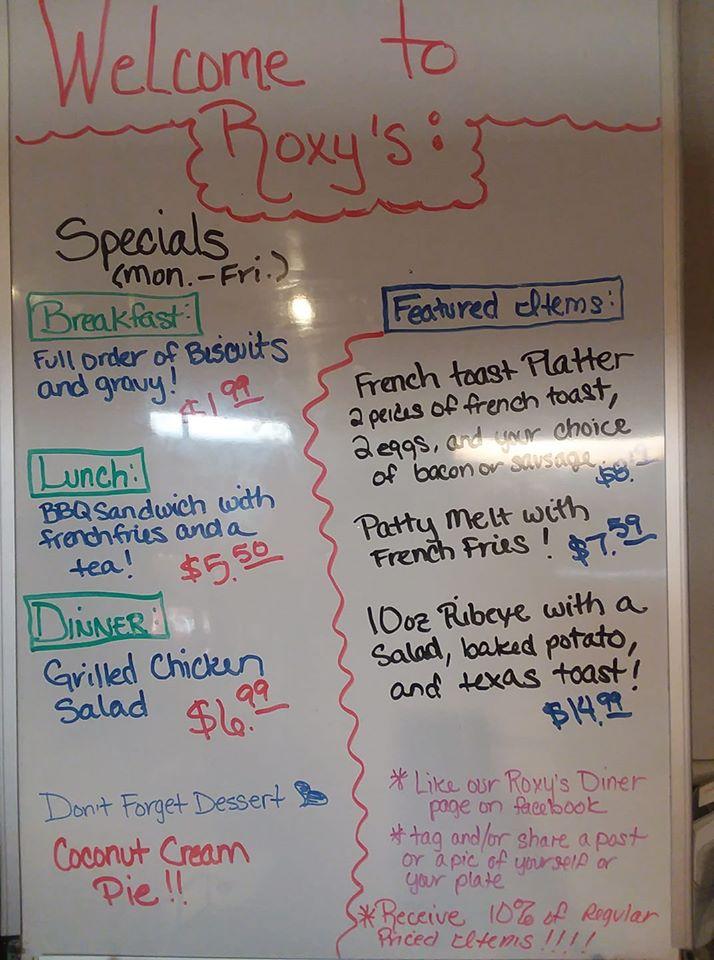 Menu at Roxy's Diner, Lyons, 448 S State St