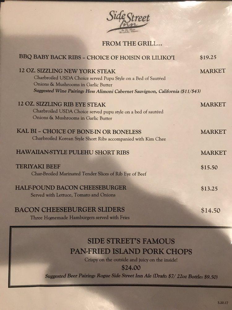 Menu at Side Street Inn On Da Strip pub & bar, Honolulu