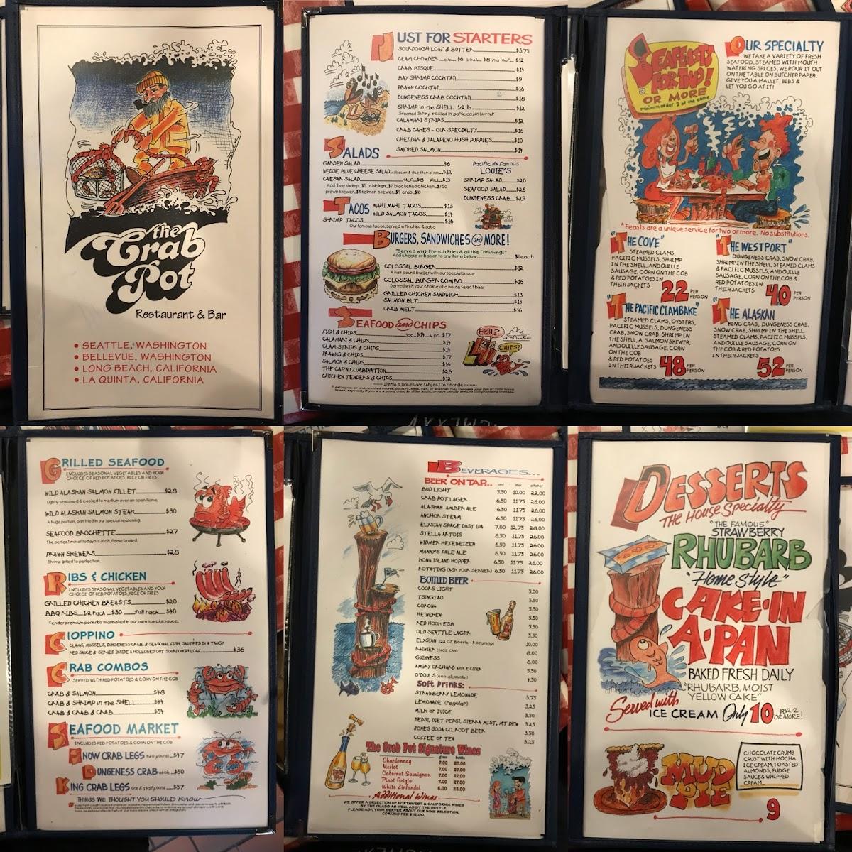 Menu at The Crab Pot Seattle restaurant, Seattle