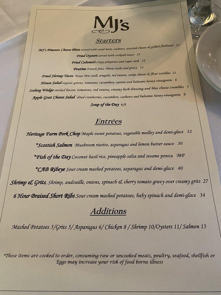 Menu at MJ's Restaurant and Catering, Greensboro