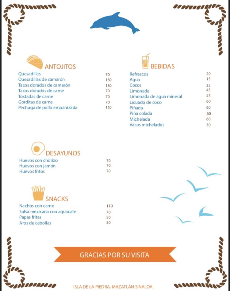 Menu at Restaurante el Delfin, Mazatlán