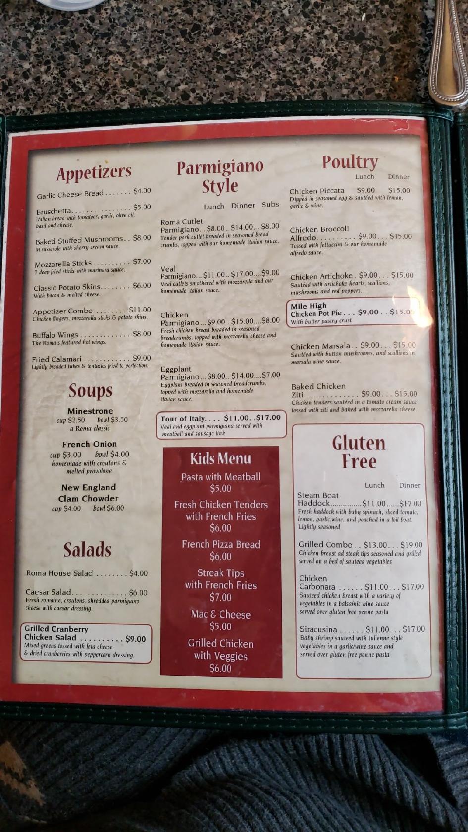 Menu at Roma Restaurant, Haverhill