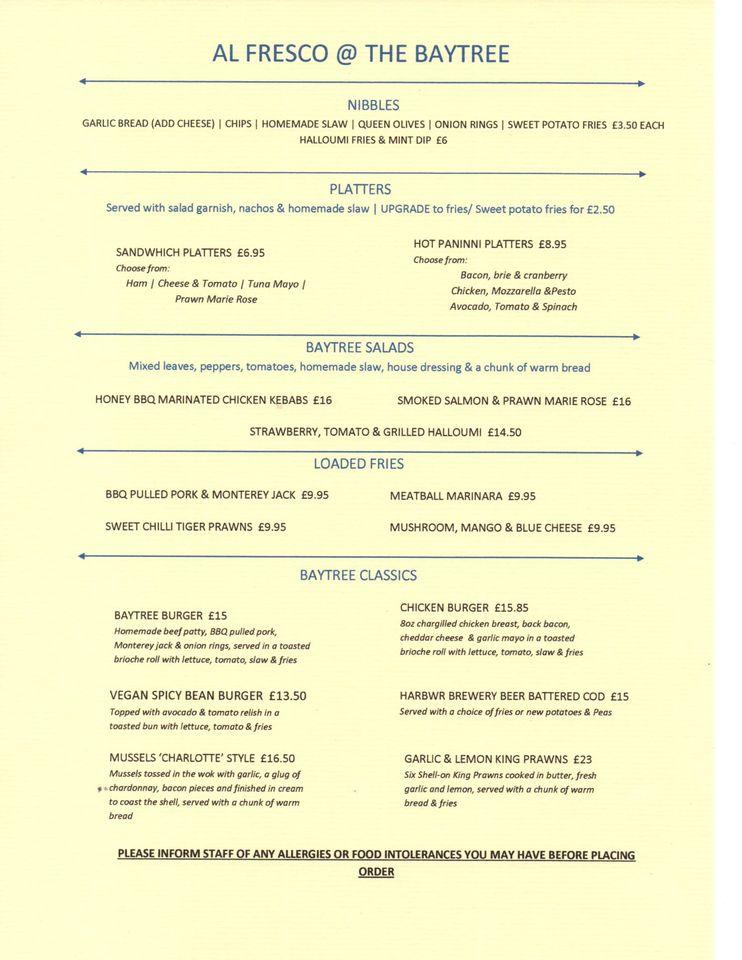 Menu at The Baytree pub & bar, Tenby