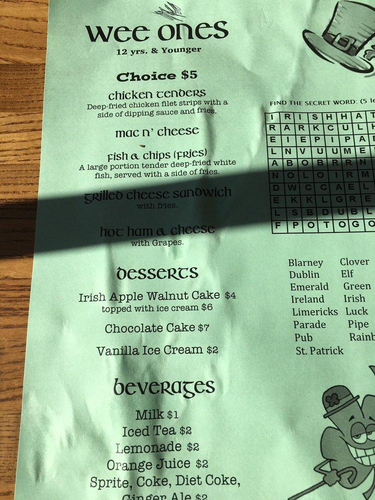 Menu at The Irish Lion Restaurant & Pub, Bloomington