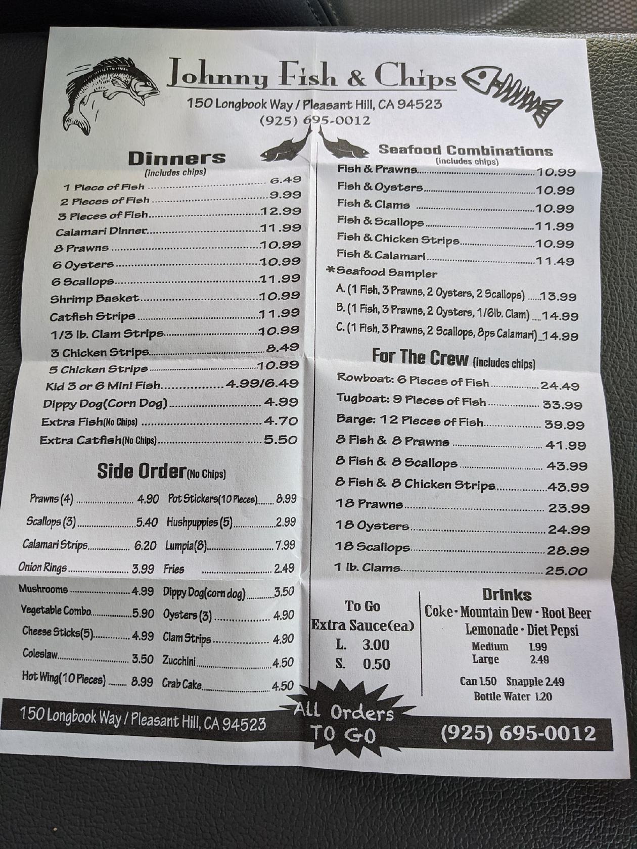 Menu at Tugboat Fish & Chips fast food, Pleasant Hill