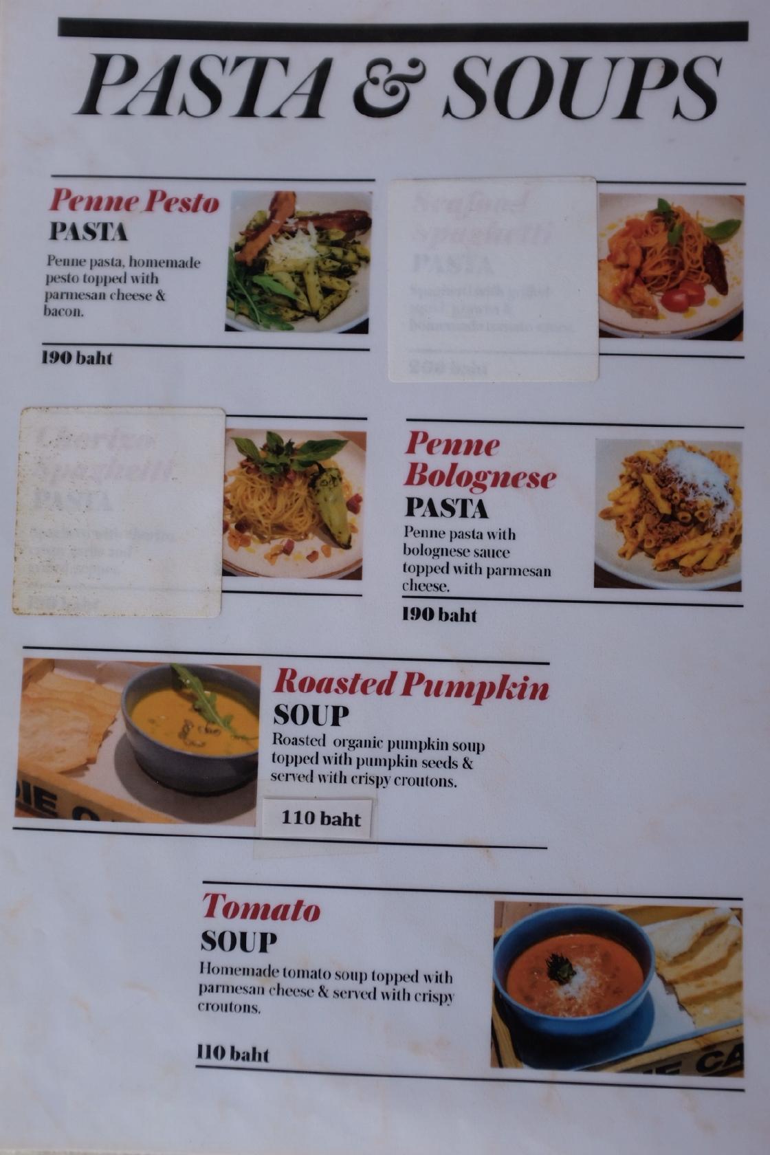 Menu at Indie Cafe, Ko Tao
