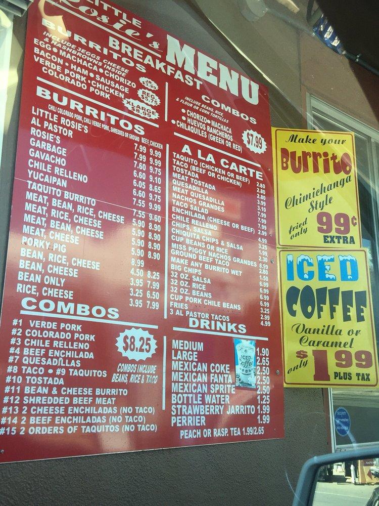 Menu at Little Rosie's restaurant, Yucaipa