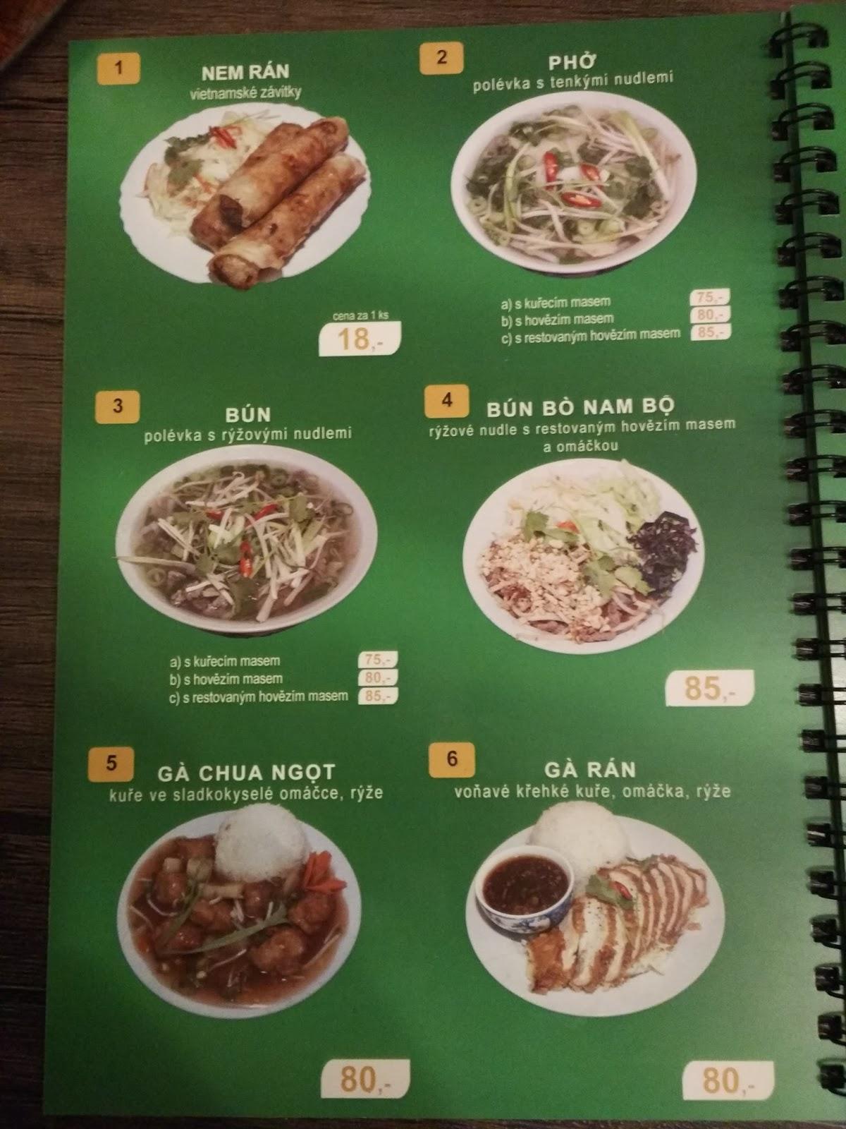 Menu at Pho Viet restaurant, Ústí nad Labem