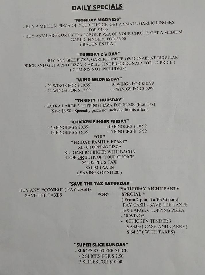 Menu at Poppy's Family Pizza restaurant, Gambo