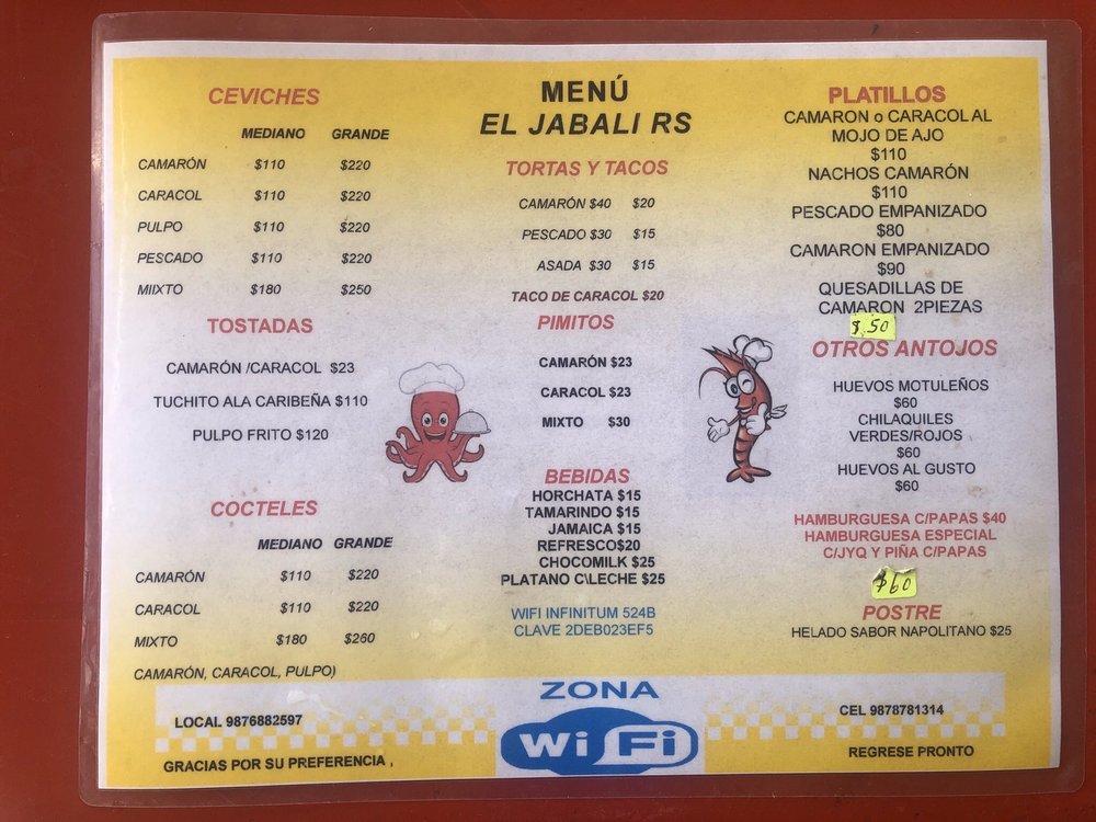 Menu at Restaurante El Jabali, San Miguel de Cozumel, Calle Jabali ...