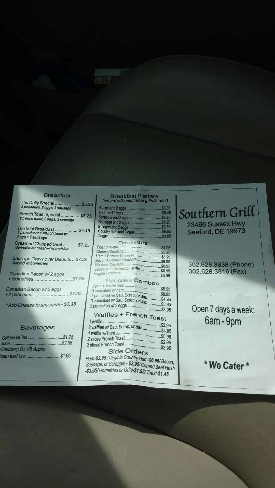 Menu at Southern Grill desserts, Seaford