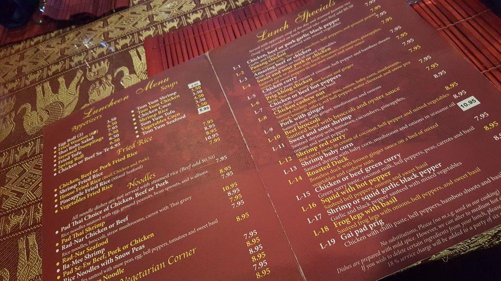 Menu at Thai Ruby restaurant, Tampa