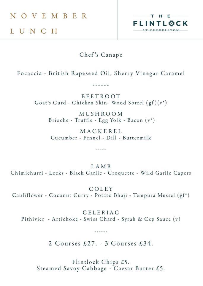 Menu at The Flintlock at Cheddleton restaurant, Leek