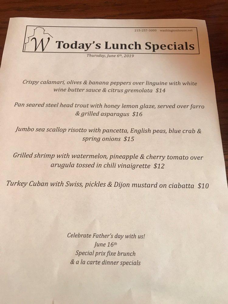 Menu at The Washington House Hotel & Restaurant, Sellersville