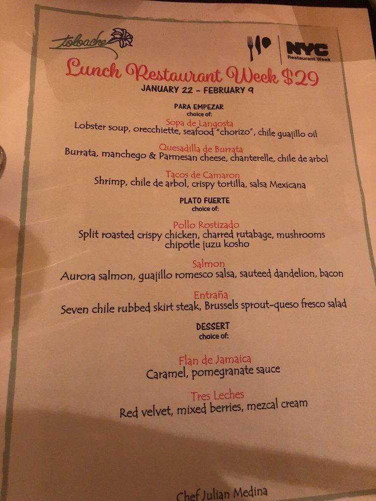 Menu at Toloache restaurant, West New York, 251 W 50th St