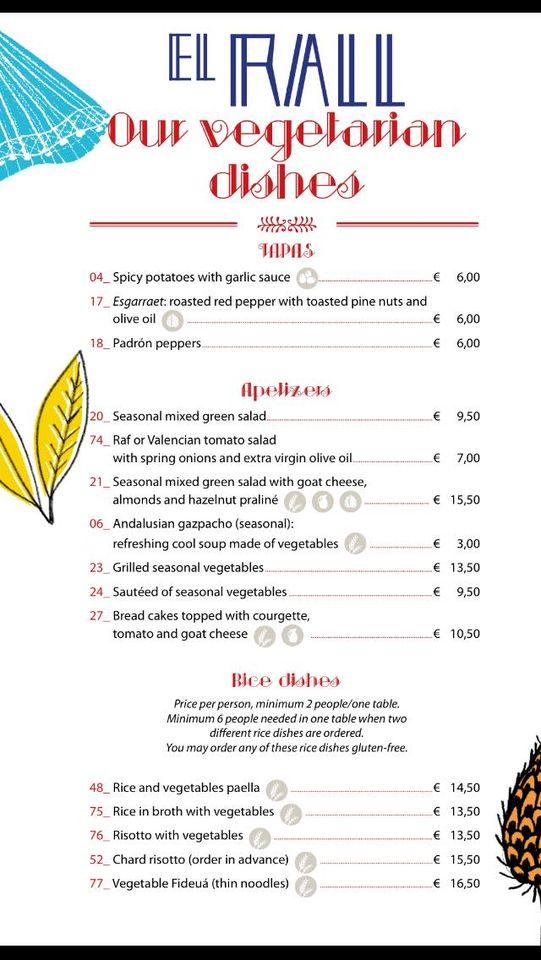 Menu at El Rall restaurant, Valencia