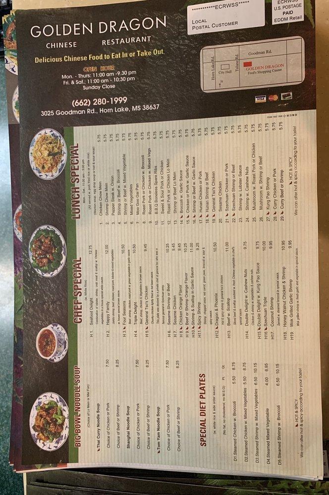 Menu at Golden Dragon Restaurant, Horn Lake
