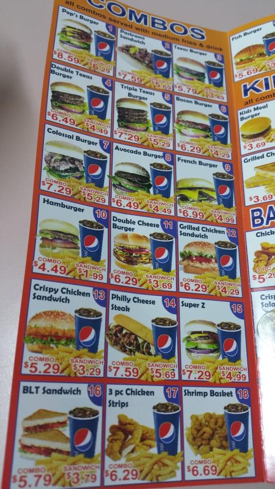 Menu at Pop's Drive-in restaurant, Bakersfield, Taft Hwy