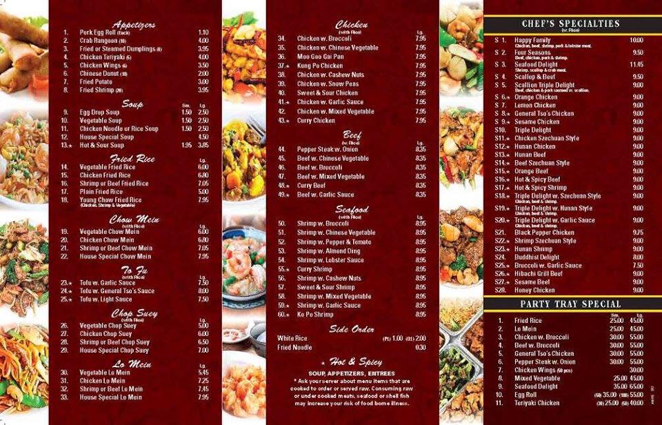 Menu at Asian Buffet restaurant, Rochester