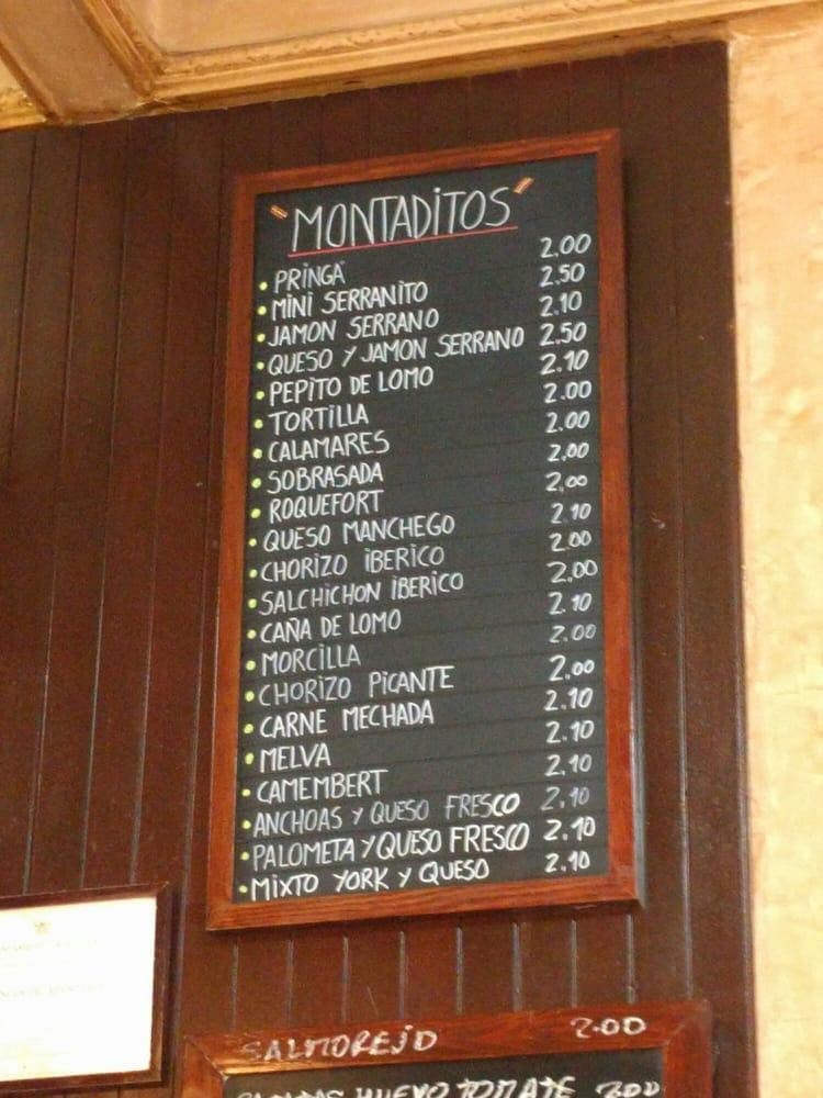 Menu at Bodega Santa Cruz pub & bar, Seville, C. Rodrigo Caro