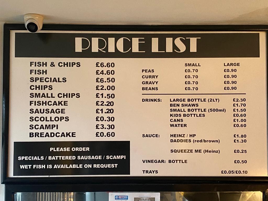 Menu at George A Green Fisheries fast food, Wakefield