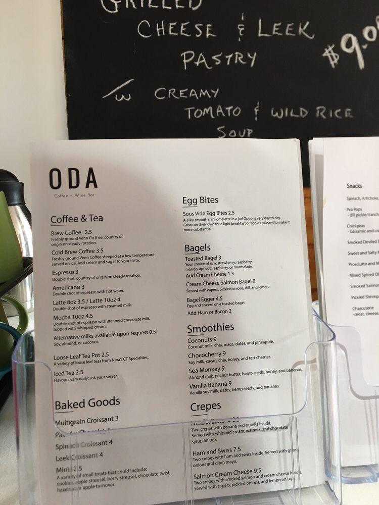 Menu at Oda Coffee and Wine Bar, Manitou Beach