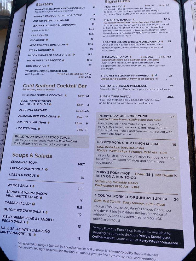 Menu at Perry's Steakhouse & Grille - Schaumburg, Schaumburg