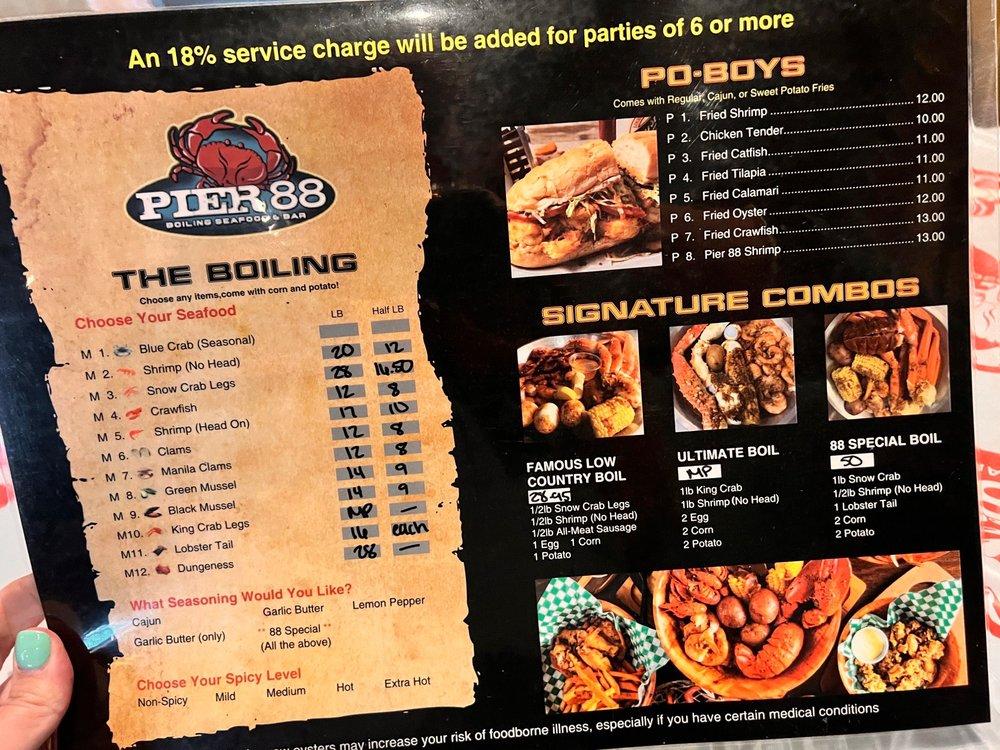Menu at Pier 88 Boiling Seafood & Bar Huntsville, Huntsville