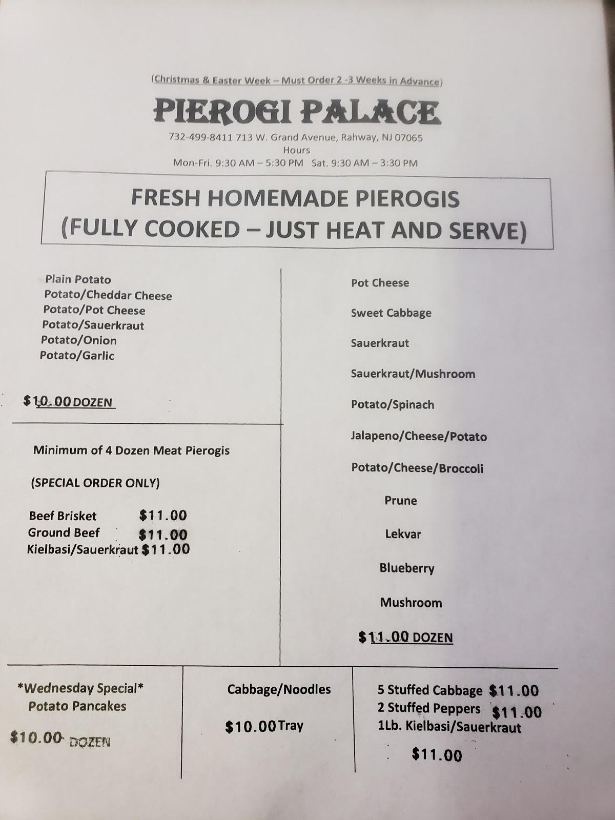 Menu at Pierogi Palace restaurant, Rahway
