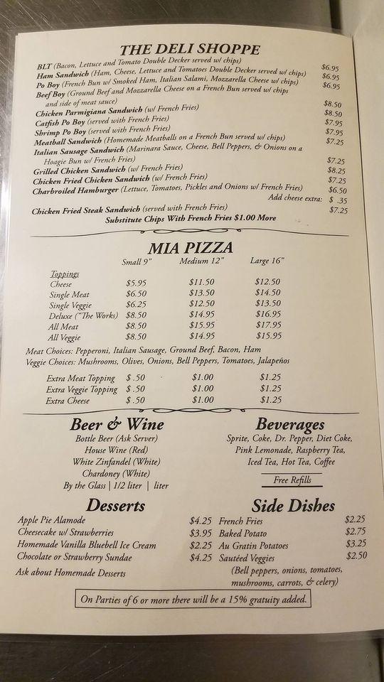 Menu at Pizzini's Italian Restaurant, Houston