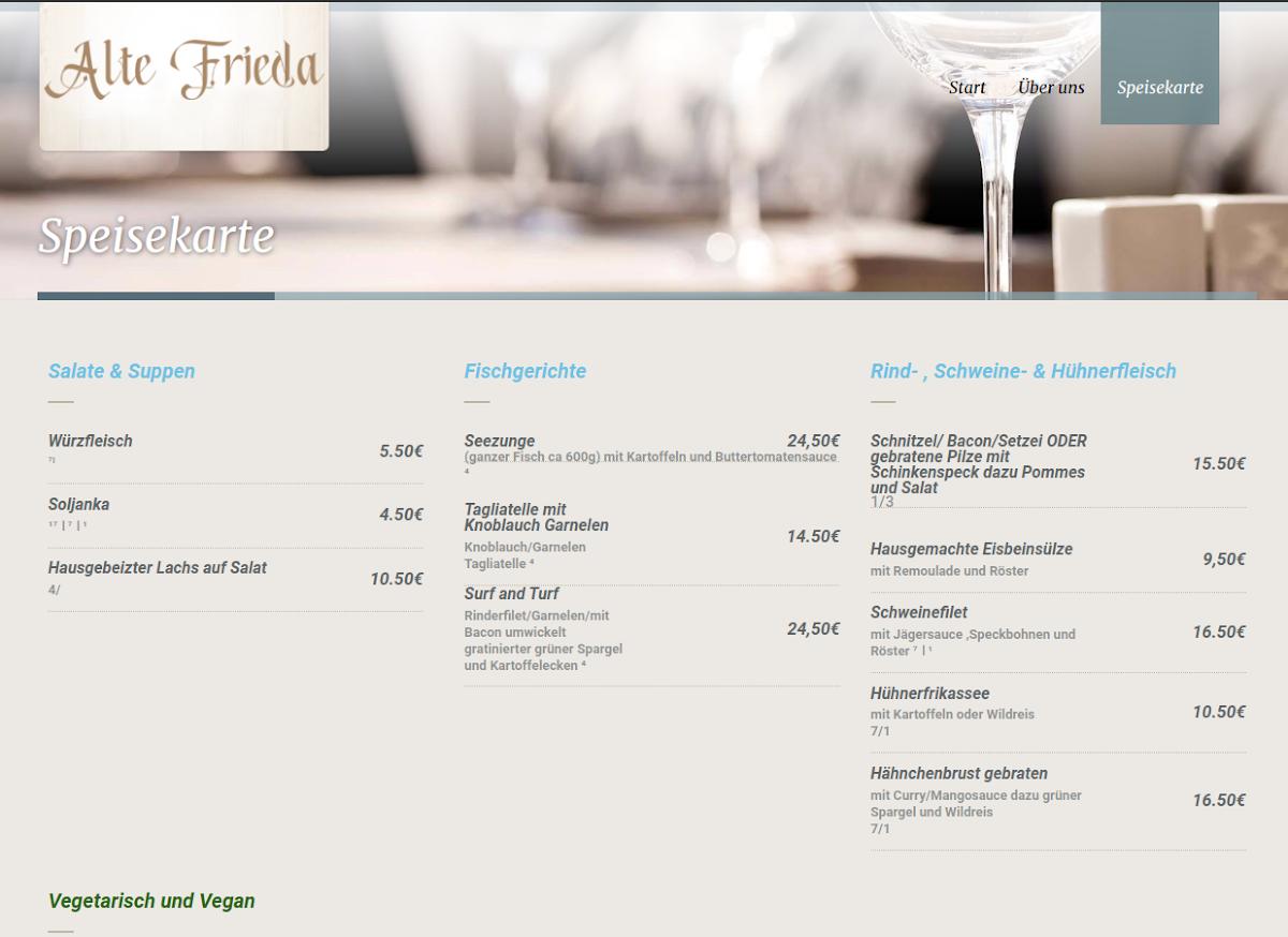 Menu at Restaurant Alte Frieda, Zerbst