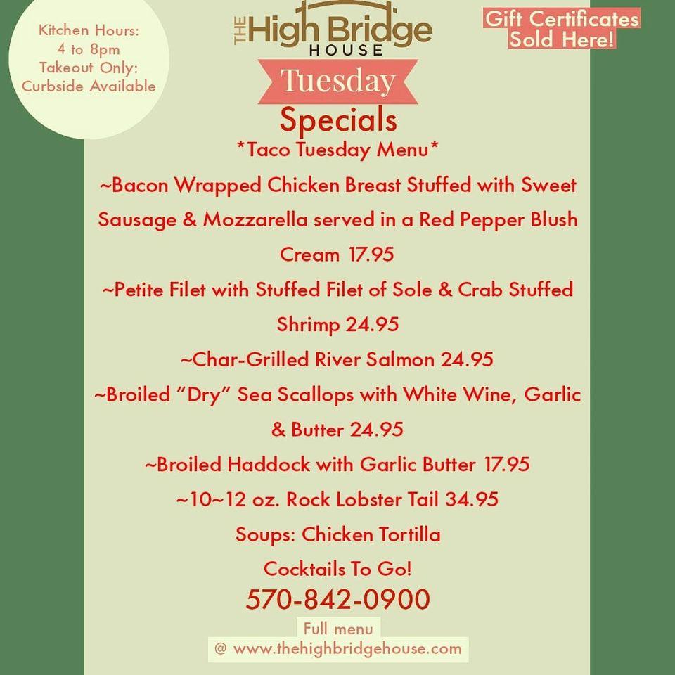 Menu at The High Bridge House pub & bar, Scranton, PA-502