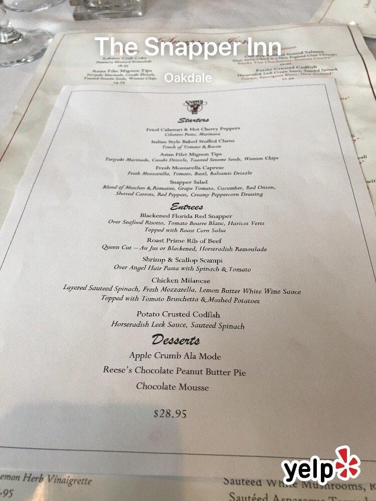 Menu at The Snapper Inn restaurant, Oakdale