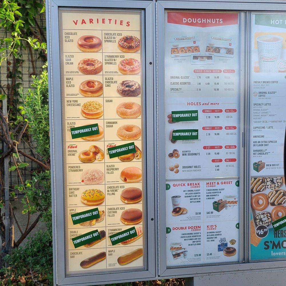 Menu at Krispy Kreme restaurant, Menifee