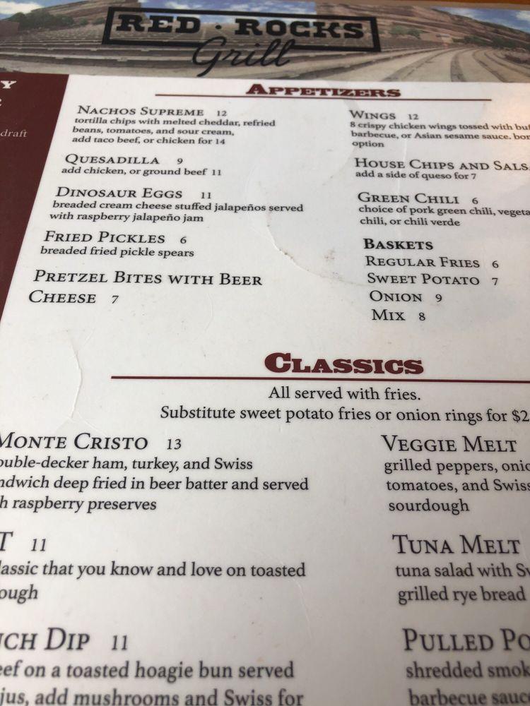 Menu at Red Rocks Grill pub & bar, Morrison