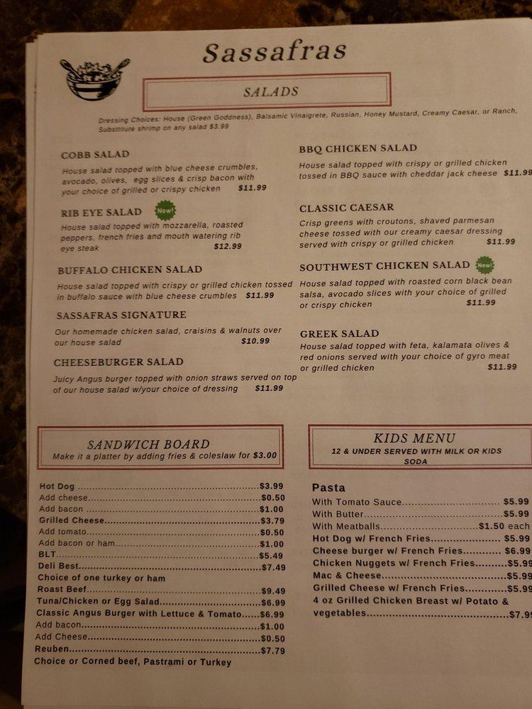 Menu at Sassafras Restaurant & Ice Cream, Shelton