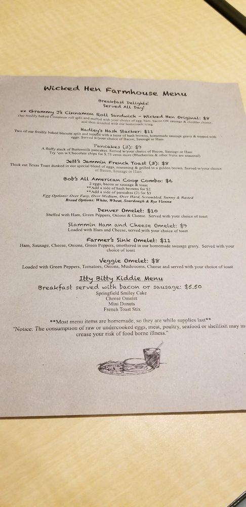 Menu at Wicked Hen Farmhouse restaurant, Springfield