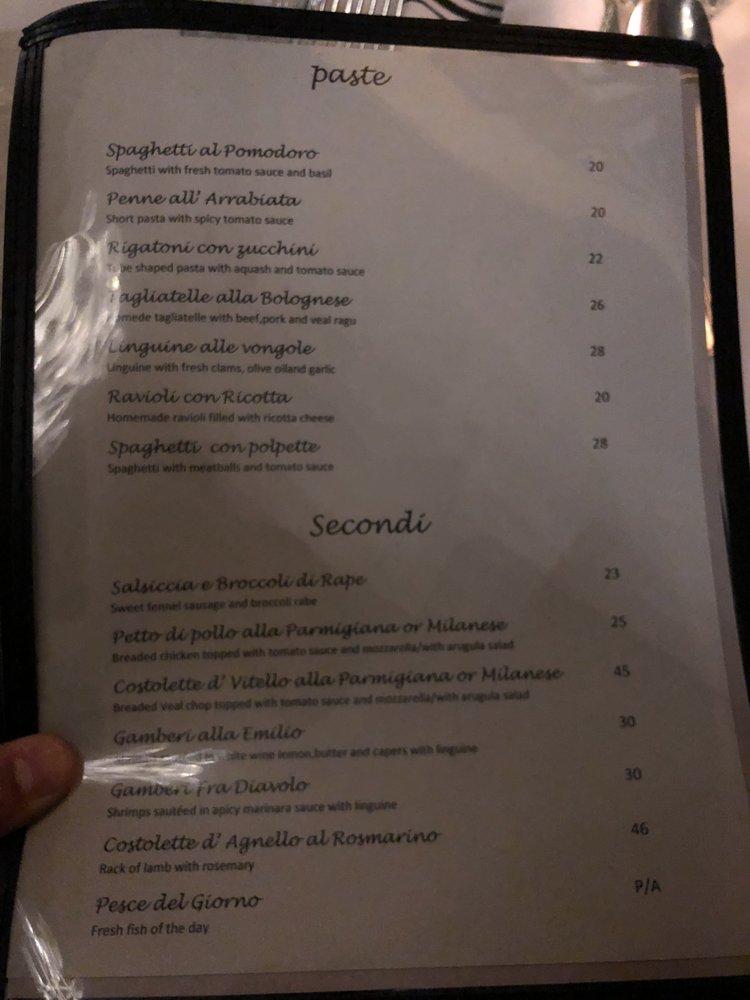 Menu at Emilio's Ballato restaurant, New York City