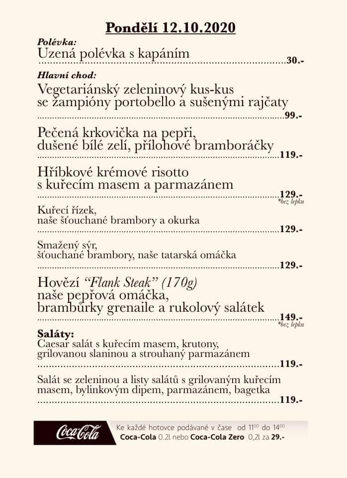 Menu at Hotel Florian restaurant, Sedlčany