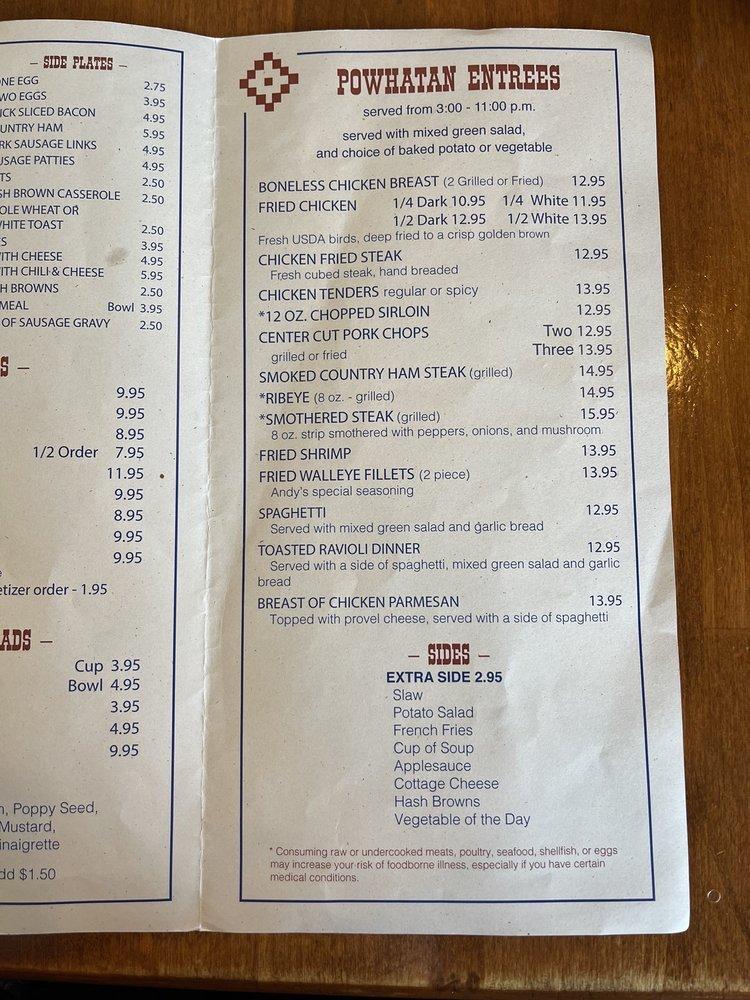 Menu at Powhatan Restaurant, Pocahontas, 4 O'Fallon St