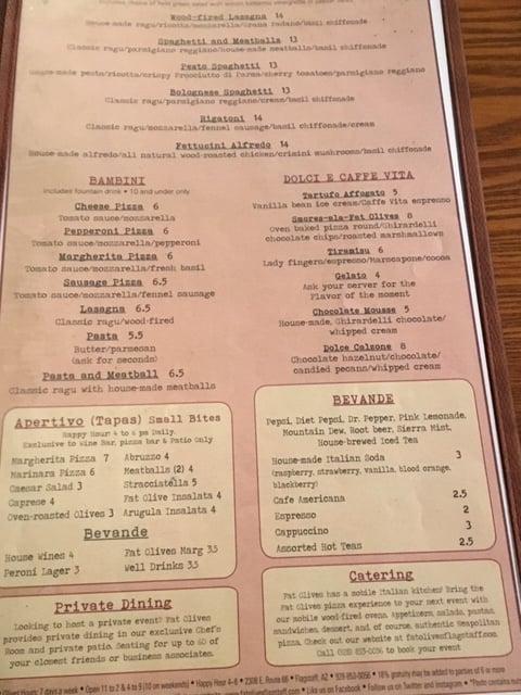 Menu at Fat Olives pizzeria, Flagstaff