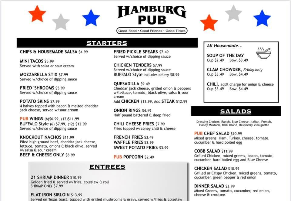 Menu at Hamburg Pub, Whitmore Lake, Hamburg Rd