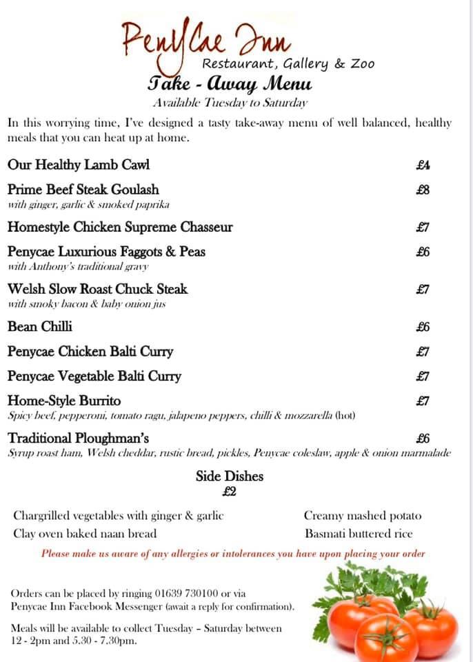 Menu at Penycae Inn Ltd pub & bar, Pen-y-cae