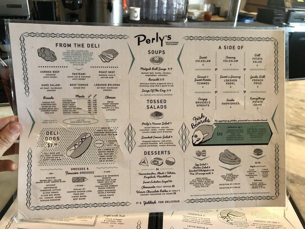 Menu at Perly's restaurant, Richmond
