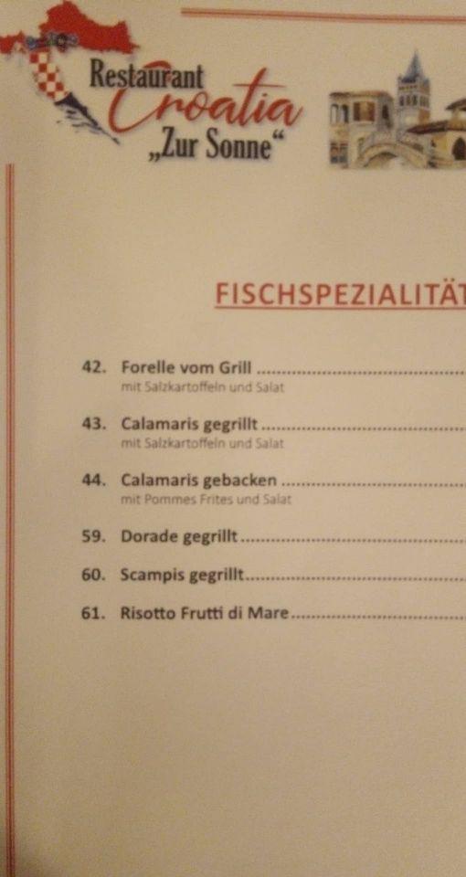 Menu au Restaurant Croatia, Falkenstein